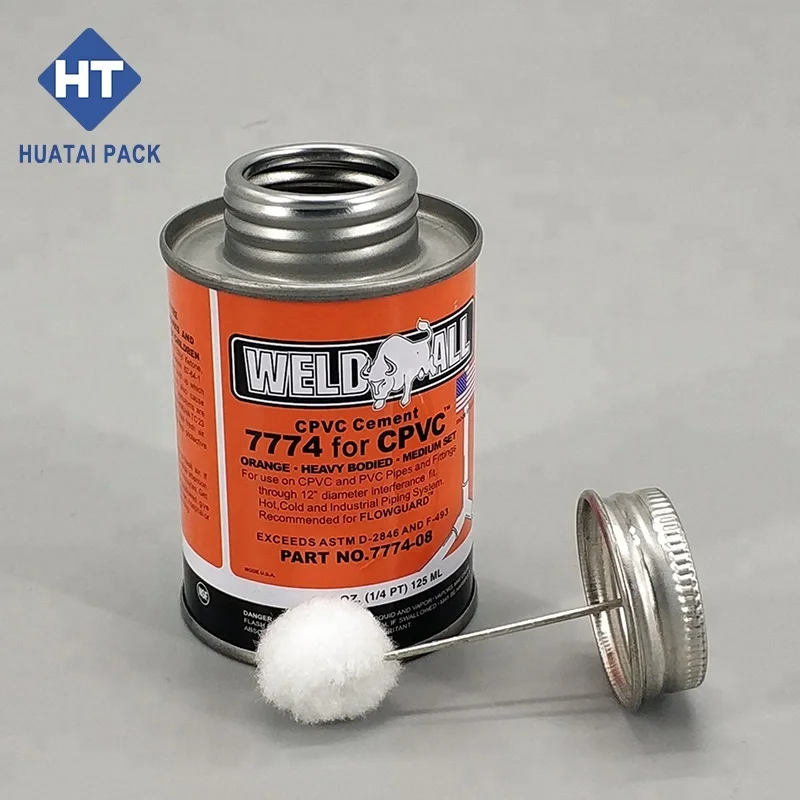 Screw Top Empty Metal Tin Cans with Bristle Brush for PVC Adhesive Glue ...