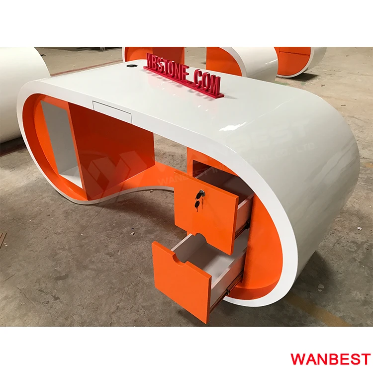 High Gloss White And Orange Color Manager Room Office Desk - Buy ...