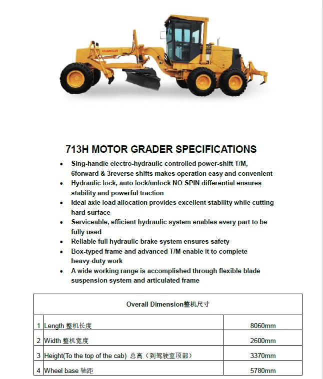 SINOMACH Changlin 130hp Motor Grader 713H - High Efficiency