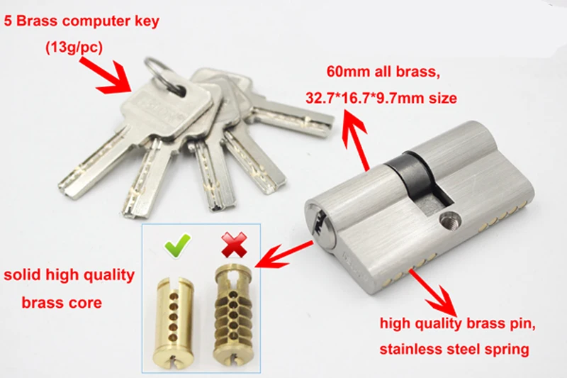 70mm China Supplier Euro Profile Brass Door Cylinder Lock With Knob ...