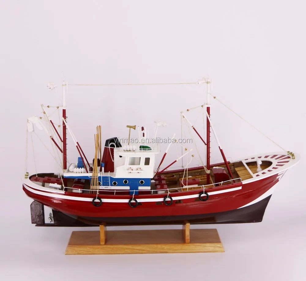 Fishing Boat Model,86x22x60cm,Wooden Fish Ship Hand Craft Model,Red And ...