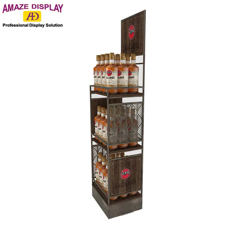 Heavy-duty 3-tier Wooden Tray With Metal Frame For Wine Retail Display ...
