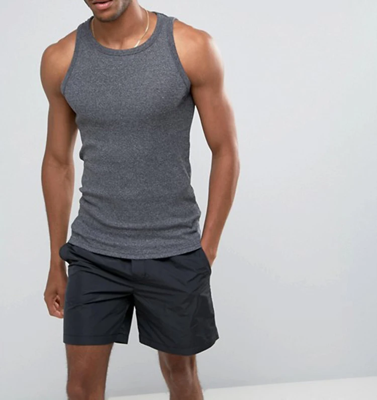 Men's New Style Plain Raw Seam Crew Neck Deep Drop Armhole Tank Top ...