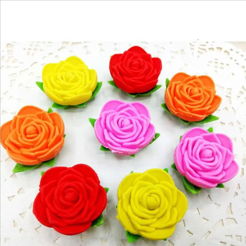 Cartoon Rose Flower Or Lipstick Erase Pencil Sets Rubber School ...