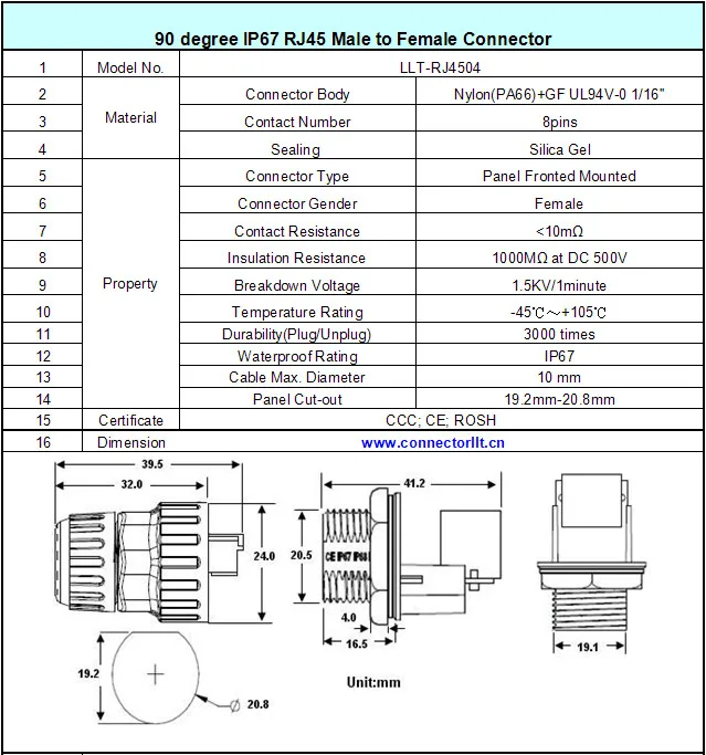 Ip67 Right Angled Waterproof Rj45 Connector Male And Female With Dust ...