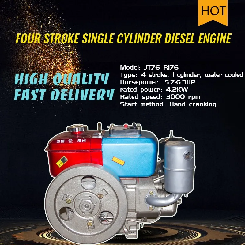 High Quality Four-stroke Small Single Cylinder 5hp 6hp Diesel Engine Jt76 R176 For Agriculture ...