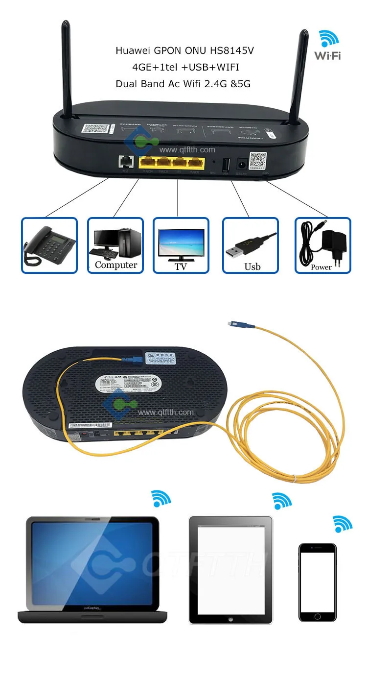 Huawei Hs8145v Gpon Onu 4ge+1pot+1usb+wifi 2.4g&5g Dual Band Fiber ...