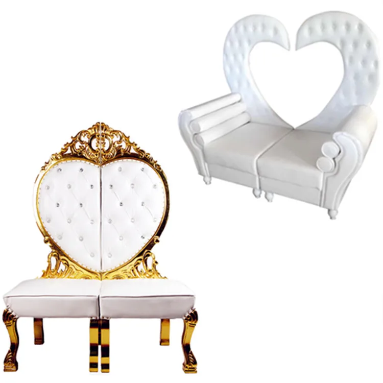 Royal White Leather Heart Shape King And Queen Wedding Loveseat Throne ...