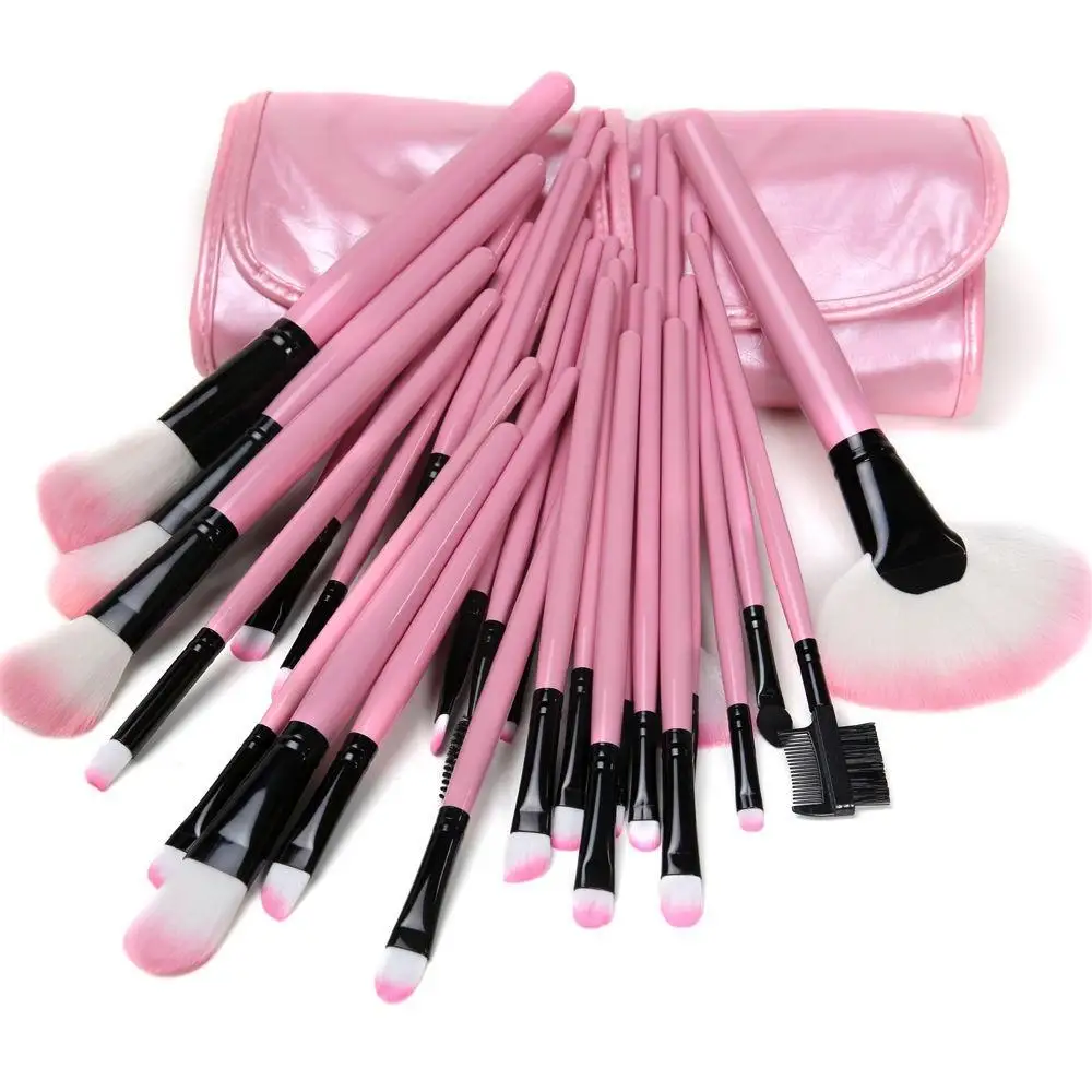 32 Pcs Pink Wool Makeup Brushes Tools Set With Pu Leather Case Cosmetic ...