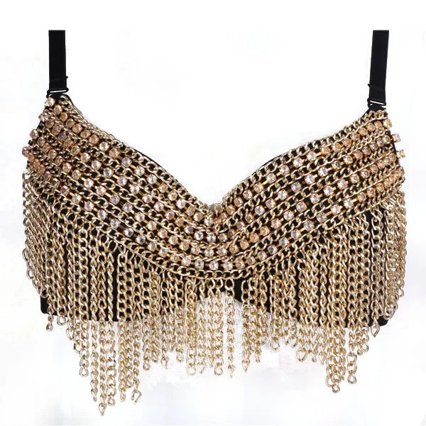 High Quality Sexy Metallic Golden Beauty Chain Bra - Buy Chain Bra ...