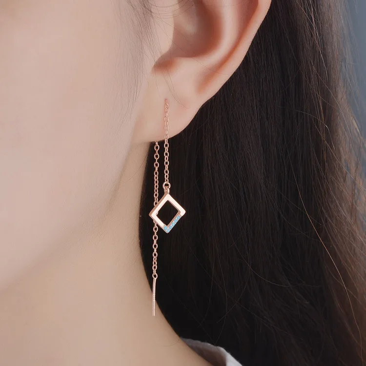Sterling Silver 925 Fashion Earring Designs New Model Long Square ...