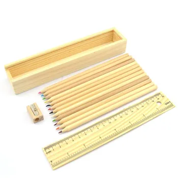 Oem Wooden Color Pencil Ruler Box Set For Gift Craft Wooden Ruler Box ...