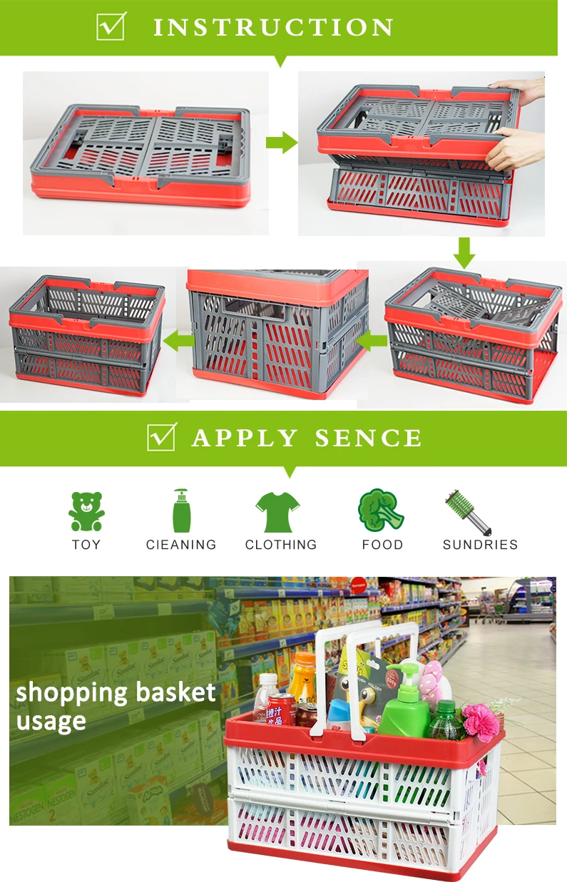 Cheap Wholesale Supermarket Shopping Food Fruit Handle Plastic Folding ...