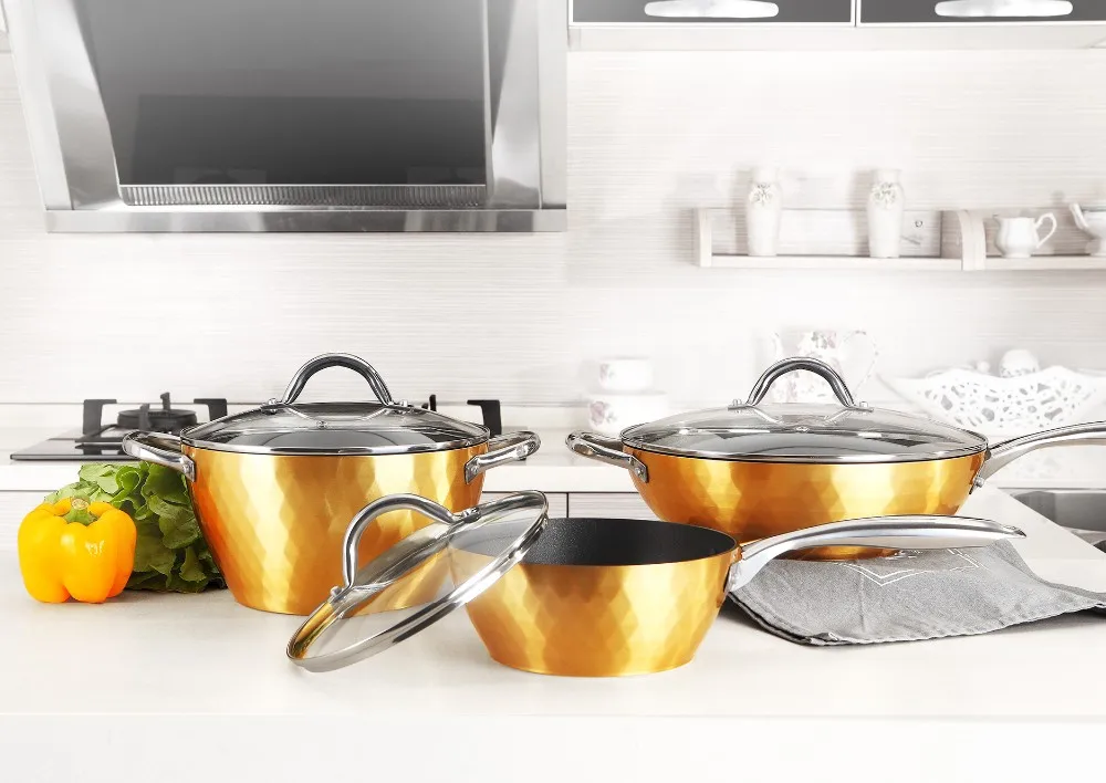 9 Pcs Gold Diamond Design Forged Aluminium Cookware Set - Buy 9 Pcs ...