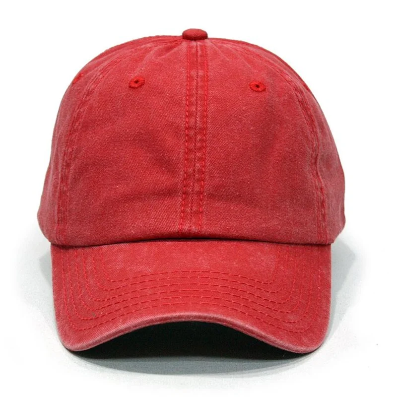 Red Unstructured Blank Cotton Fastener Closure Hat Plain Stone Washed ...