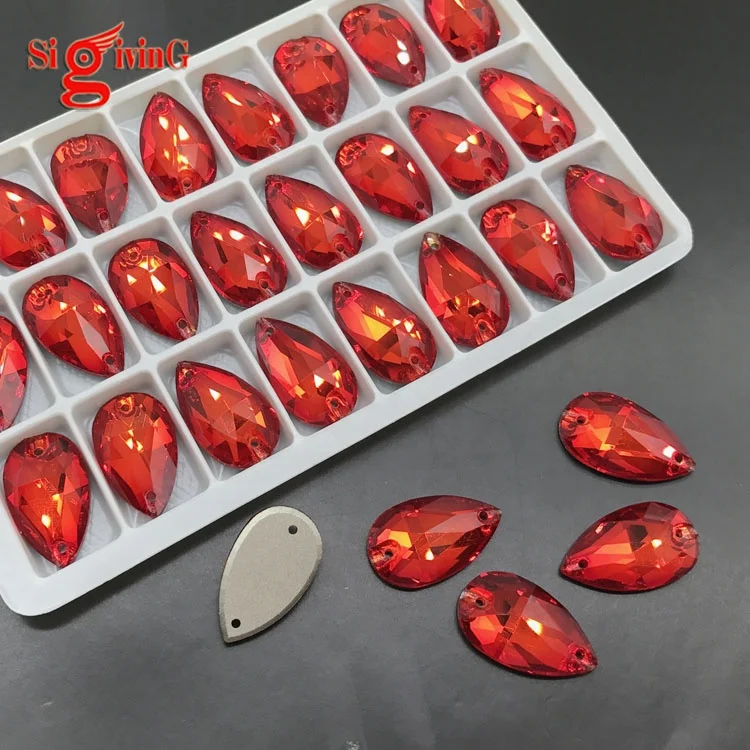 Tear Drop Light Siam Stones Rhinestones Sew On Glass Stones Beads For ...