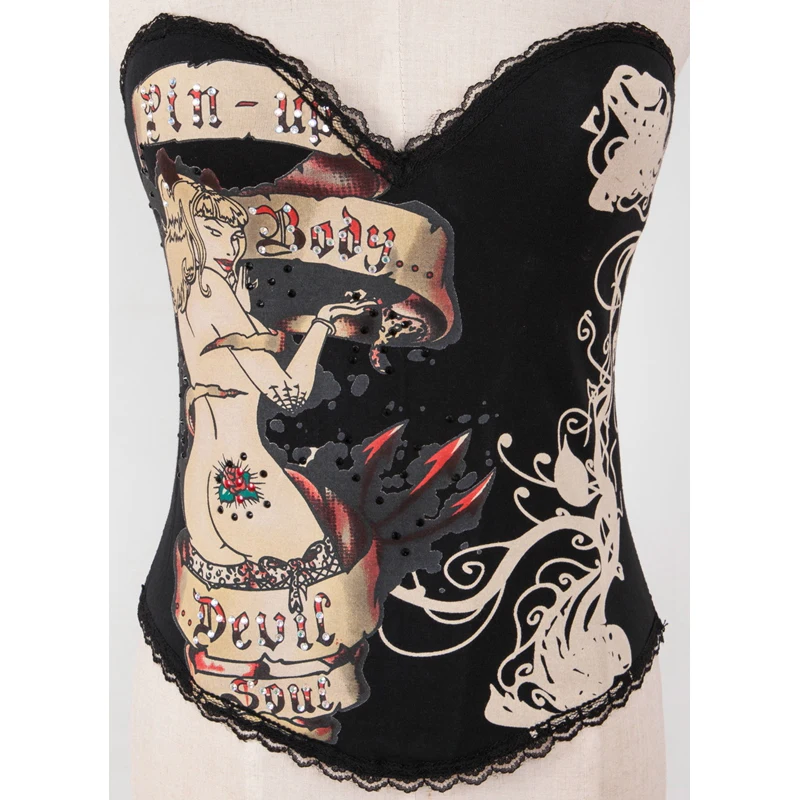 Burlesque Women Pin-up Body Shaper Prints & Studded Cotton Bustier Sexy ...