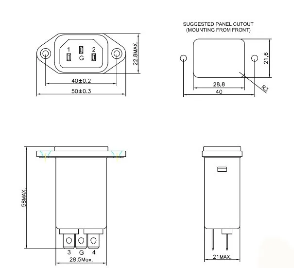 Iec 320 Ac Inlet Emi Filter 10a 220v - Buy Ac Socket Emi Filter 10a ...