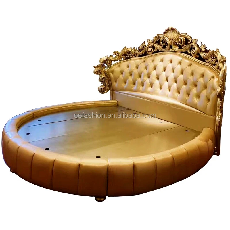 Luxury Carving Round Bed - Romantic Circle Shape Wood Wedding Bed