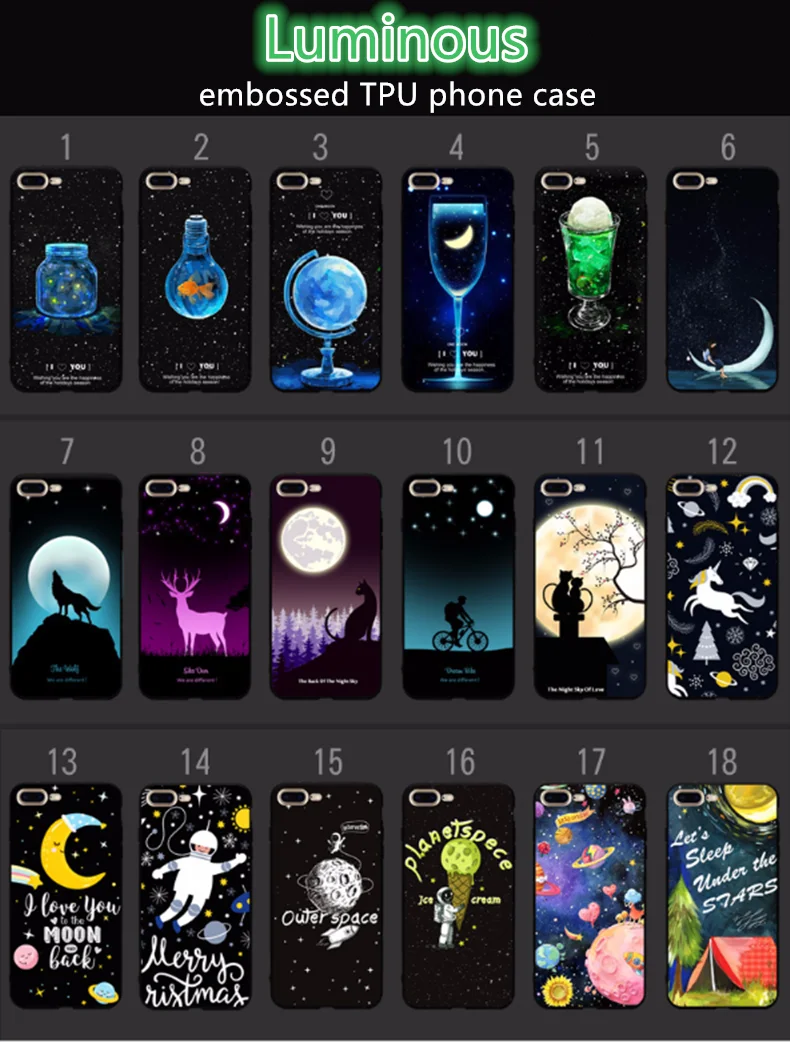 Hot Selling 3D embossed luminous cell phone case with glow in the dark mobile phone case for ...