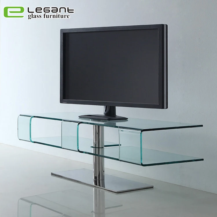 Contemporary Clear Glass TV Stand with High Gloss White Painting Drawers