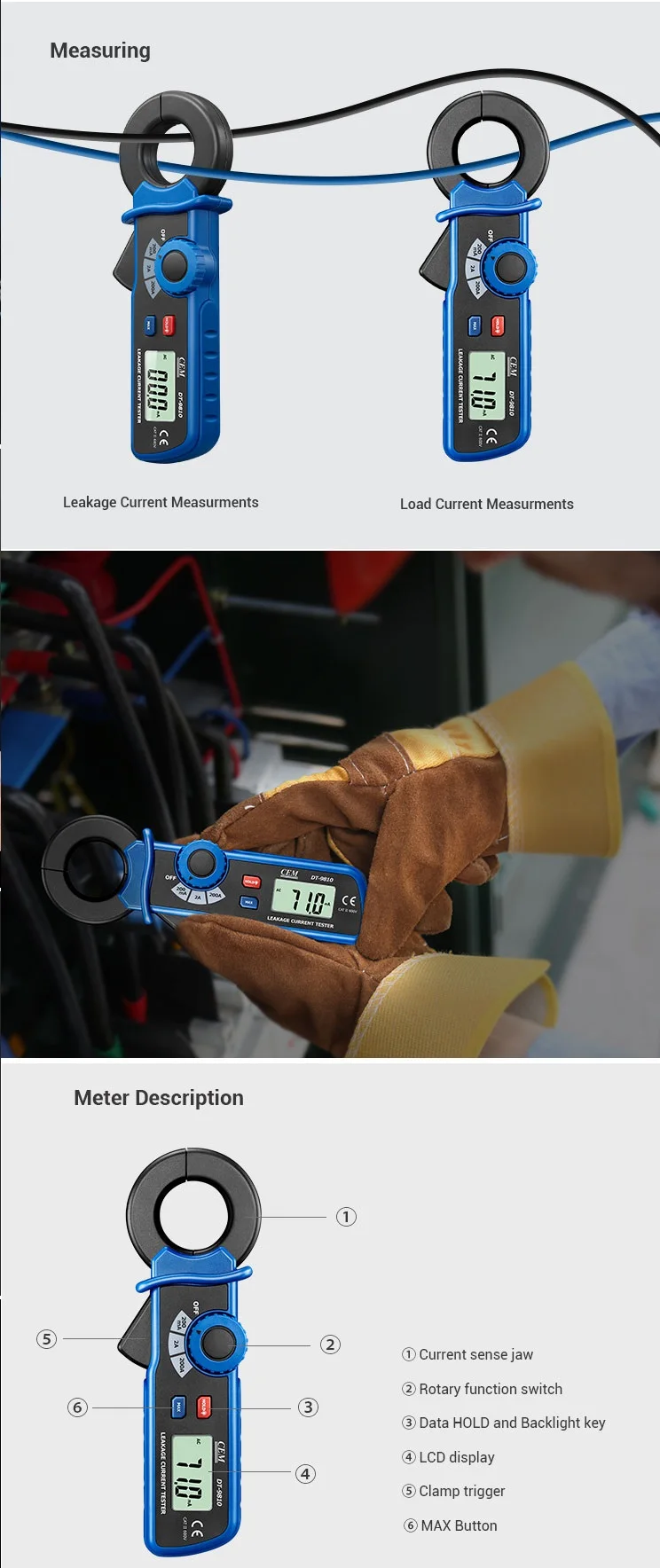 CEM DT-9810 Mini AC Leakage Current Tester Clamp Meter