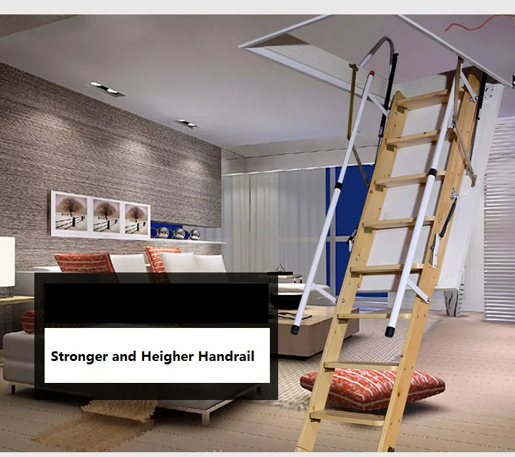 Folding Wooden Loft Stairs with Handrail - Safe & Stylish