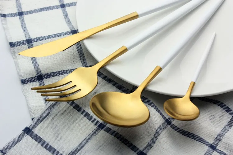 Hotel Supplies Golden Catering Utensils Gold White Cutlery Set Design ...