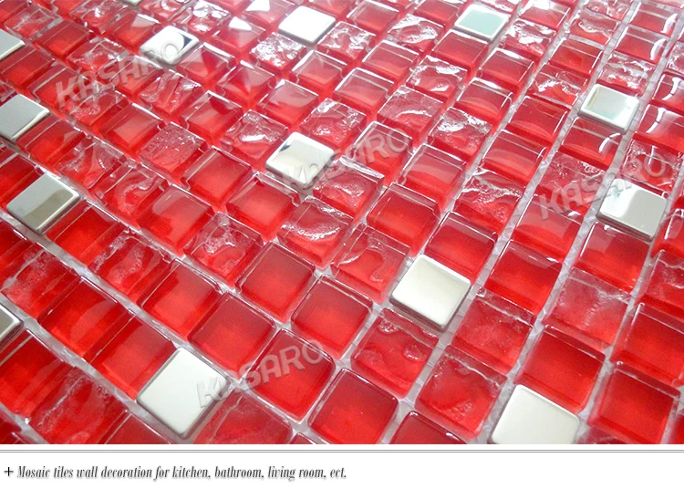 Red Mosaic Tile,Stainless Steel Mix Glass Mosaic Tile,Red Kitchen Tile ...