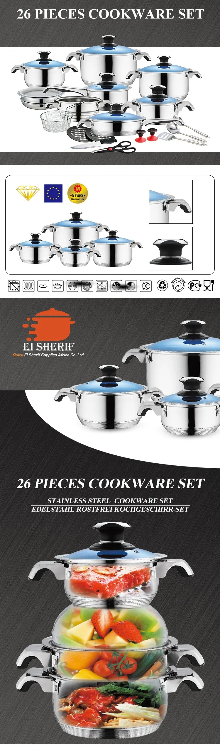 High Quality Pots Set Cooking Stainless Steel Private Label Cookware ...