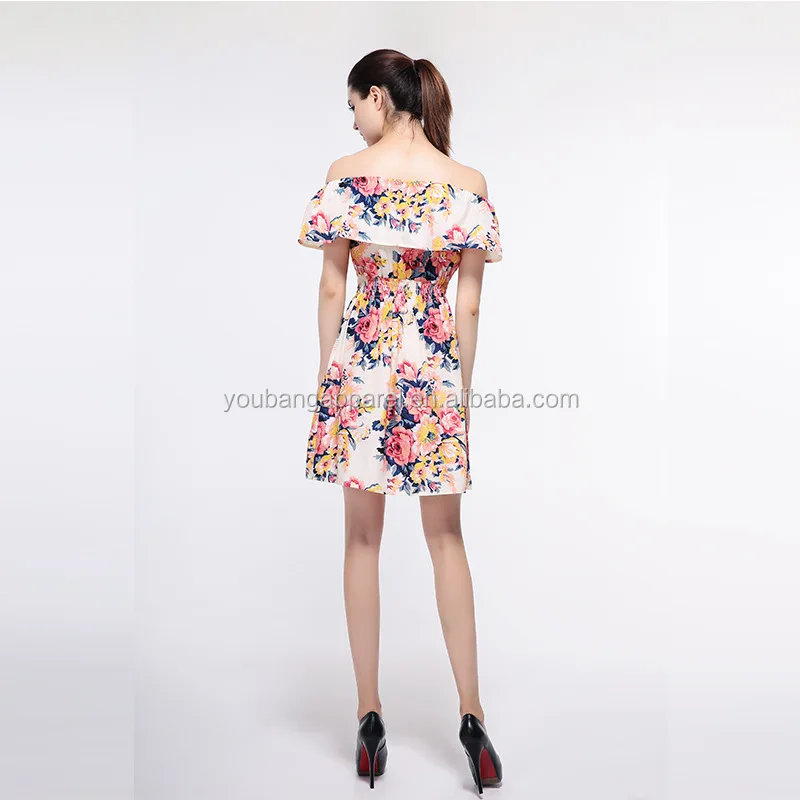 Hot Sale Casual Style Off Shoulder Flower Print Short Sleeve Woman
