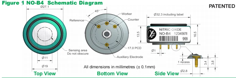 Alphasense NO-B4 Nitric Oxide Sensor - 0-20ppm Electrochemical Gas Detector