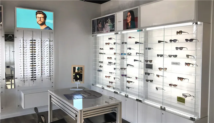 Optical Shop Interior Display Showcase Table with LED Light
