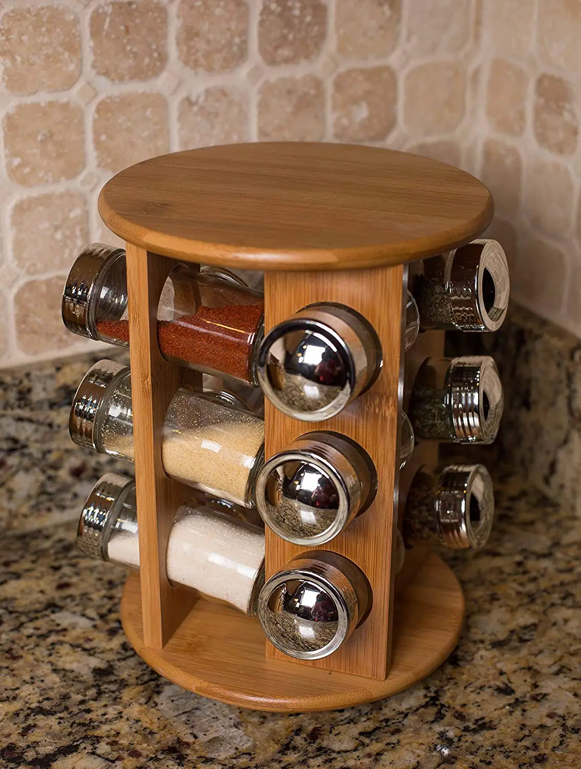 Bamboo Revolving Spice Rack With 12 Glass Spice Jars - Buy Bamboo Spice ...