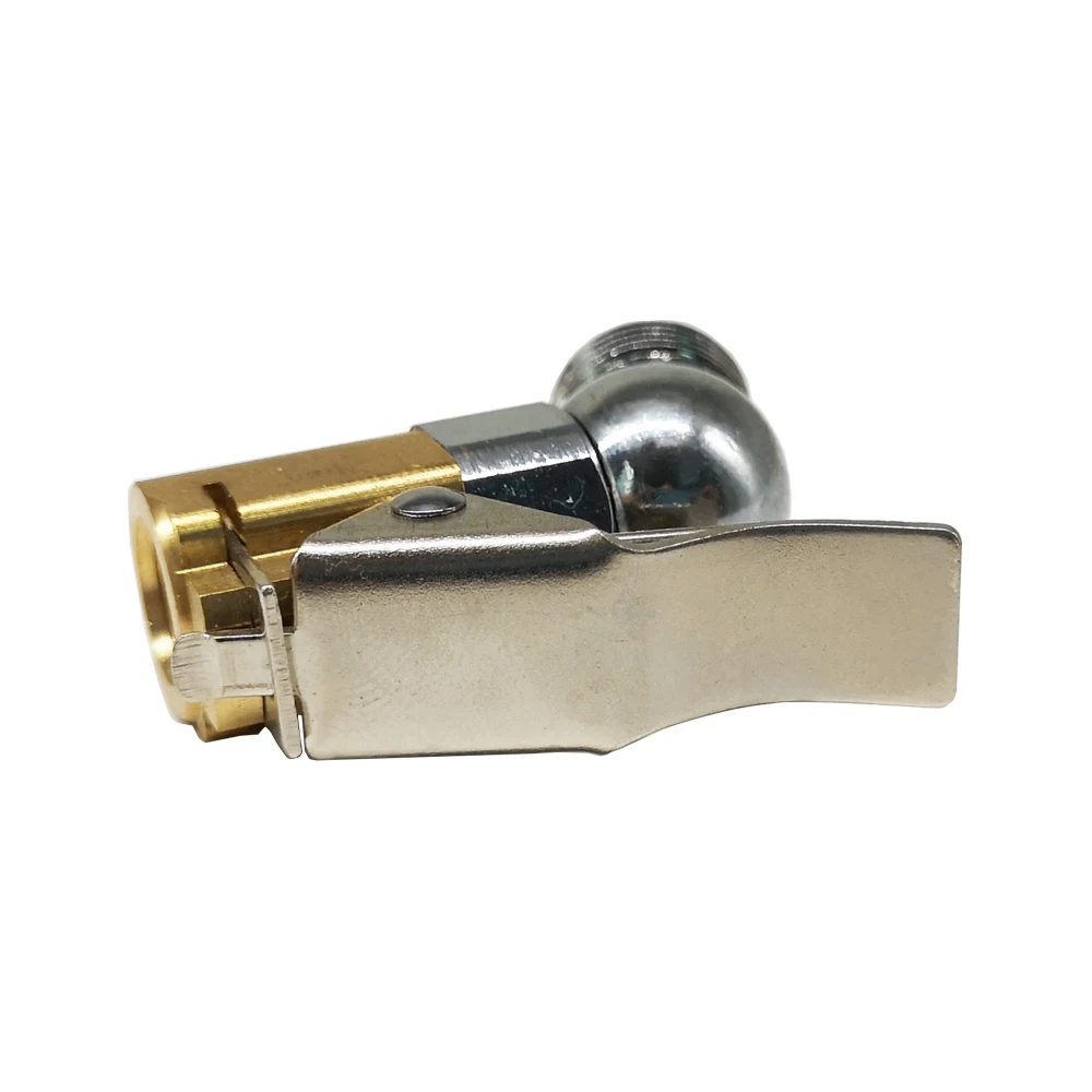 Closed Flow Right Angle Tire Inflator Lock-on Air Chuck with Clip