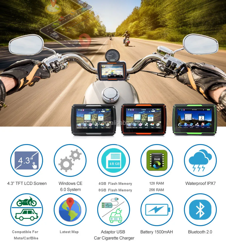 4.3inch Wince 6.0 GPS Navigator - Waterproof Motorcycle GPS