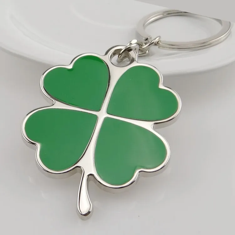 Stainless Green Leaf Keychain Fashion Creative Beautiful Four Leaf ...