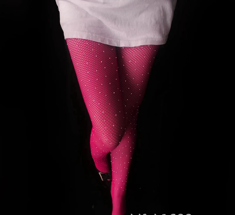 Pantyhose Shiny Rhinestone Stockings Open Crotch Mesh Diamond Stockings ...