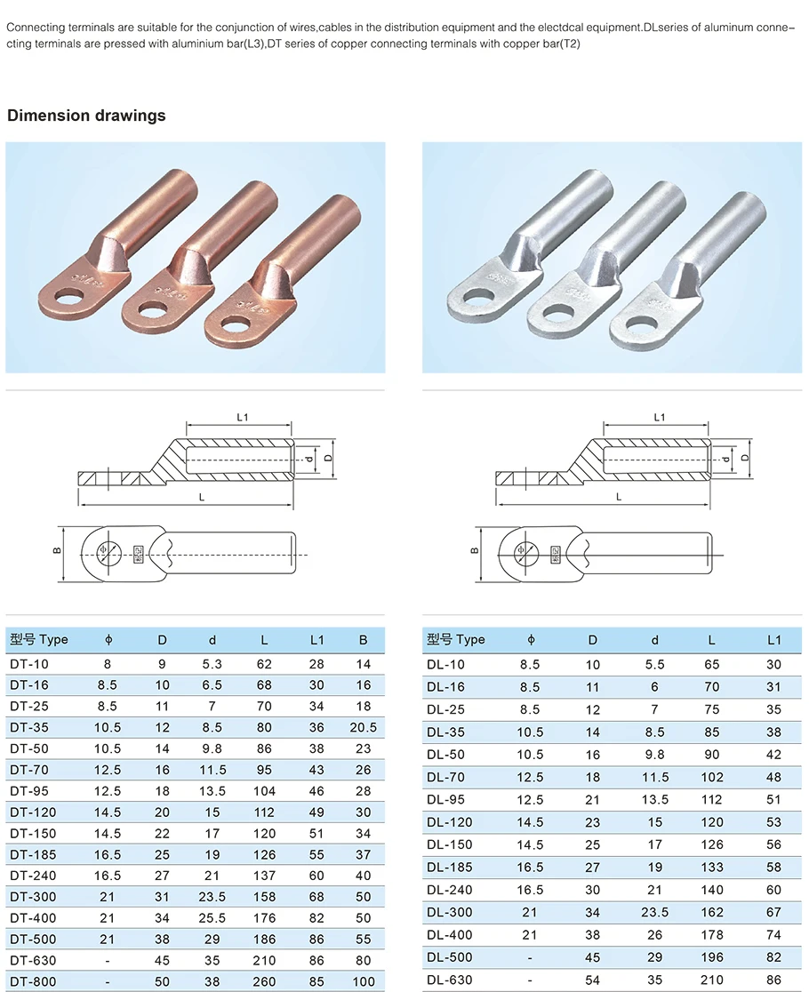Dl Series Cable Terminal Lugs / Aluminum Cable Lugs For 120mm - Buy Dl ...