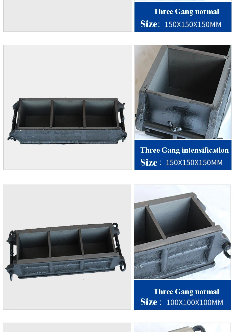 50mm Three Gang Lab Mortar Casting Iron Cube Test Molds