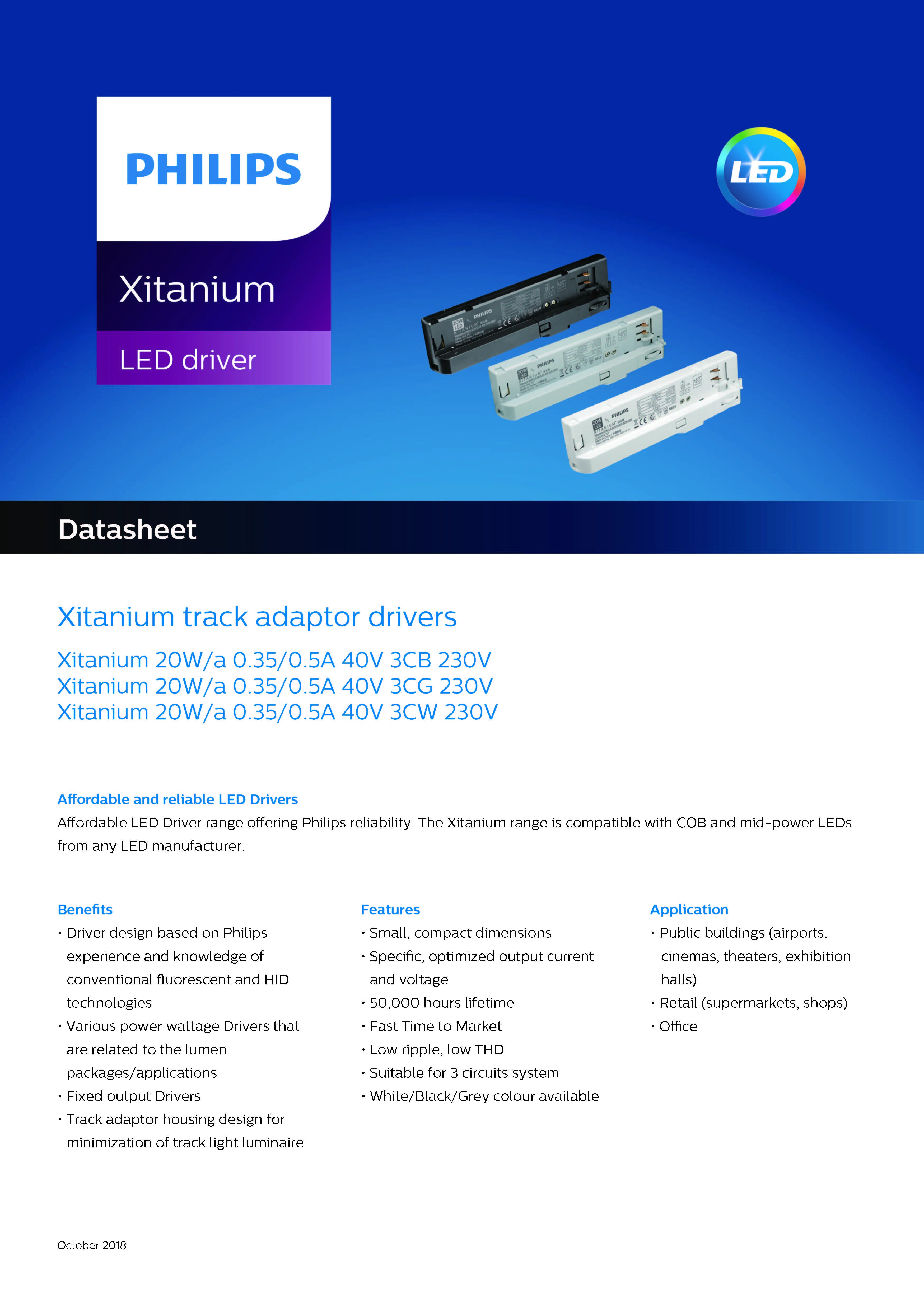 Philips Track Light 3/4 Wires 20w/a 0.35/0.5a 40v 3cw/cg/cb 1cw/cg/cb ...