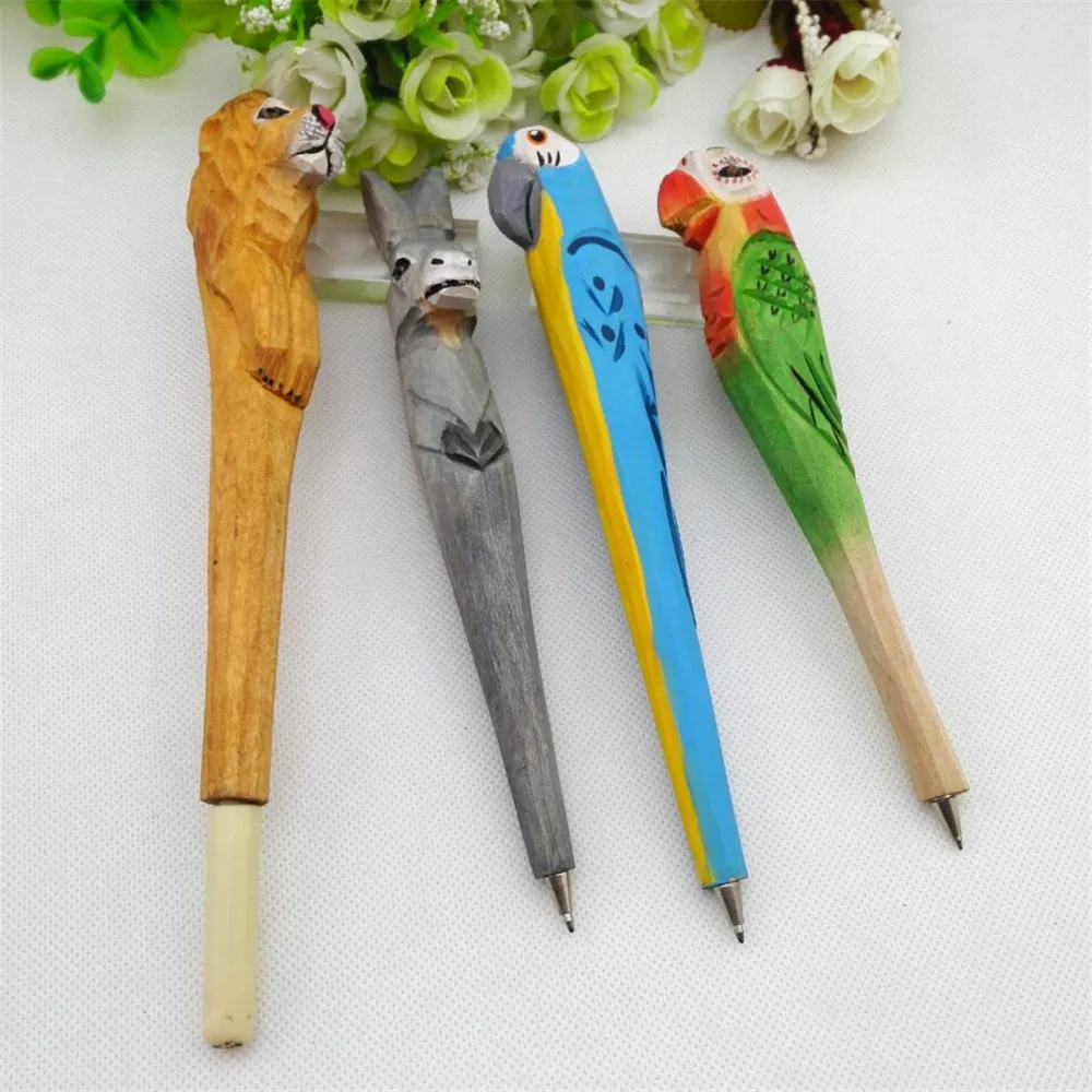 Nieuwe Stijl Gesneden Hout Pen,Grappig Handgemaakte 3d Dier Houten Pen ...
