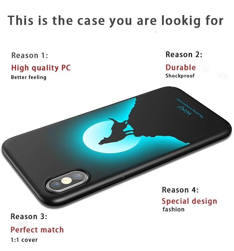 Luminous Night Light Tempered Glass Back Cover Soft Tpu Edge Glow In The Dark Phone Case For ...