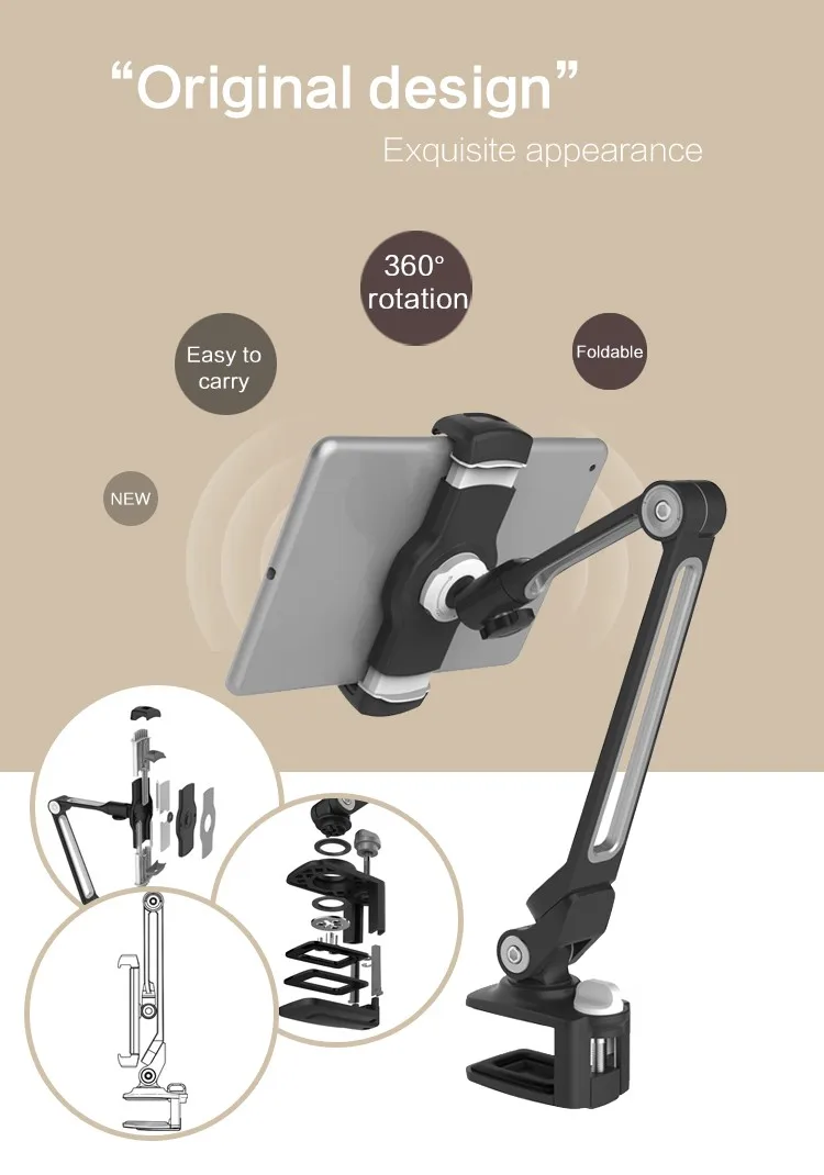 Lazy Bracket Aluminum Adjustable Long Arms Flexible Phone Holder Tablet ...