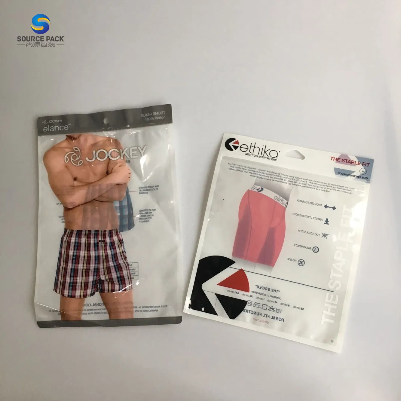 Custom Elegant Garment Plastic Cloth Packaging Boxer Briefs Bag