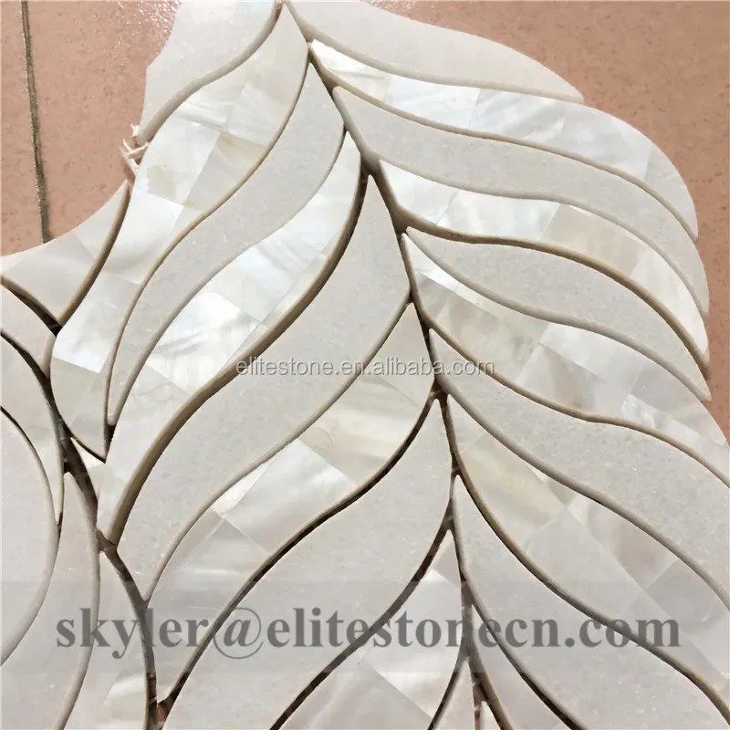 Leaf Pattern Marble Mosaic with Mother of Pearl Shell Tile