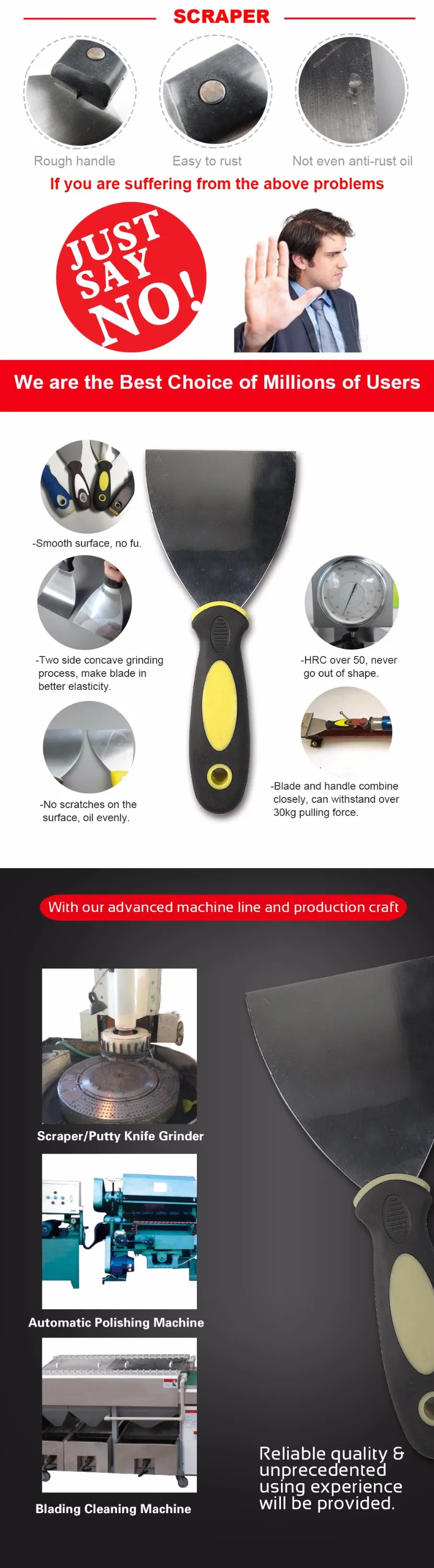 LARY SC010 original design stainless steel yellow plastic scrapper ...