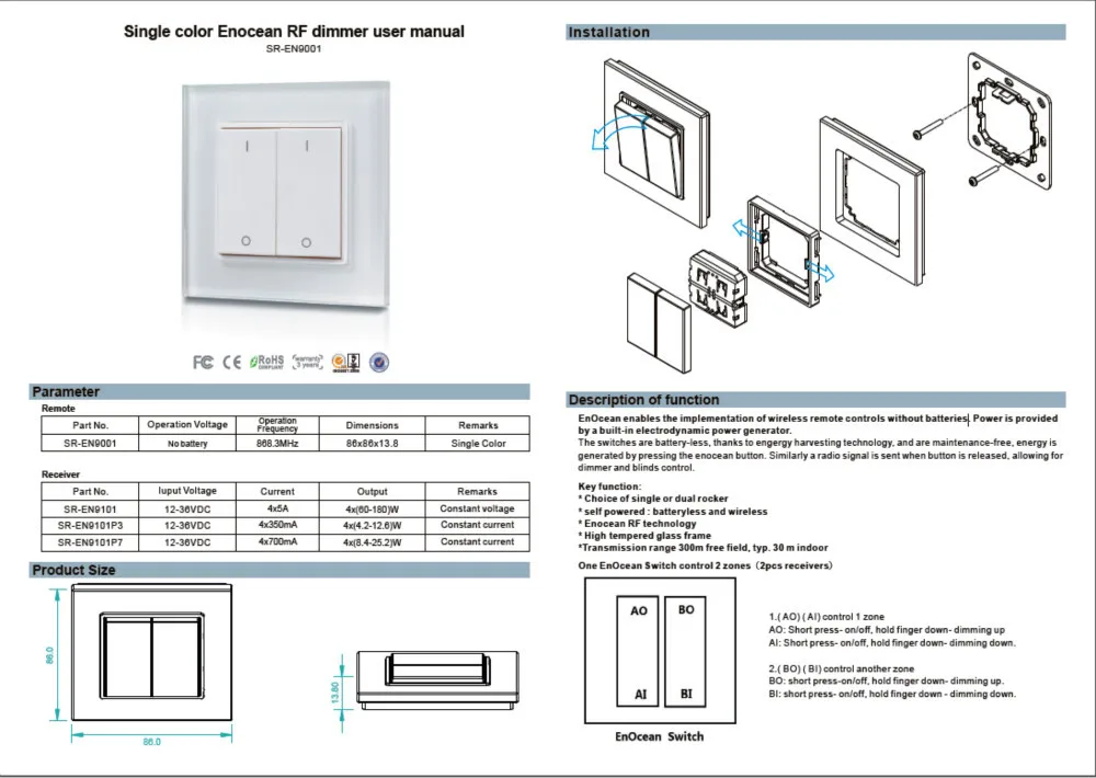 Sunricher Single Color Enocean Dimmer - Buy Enocean Led Dimmer,Enocean ...