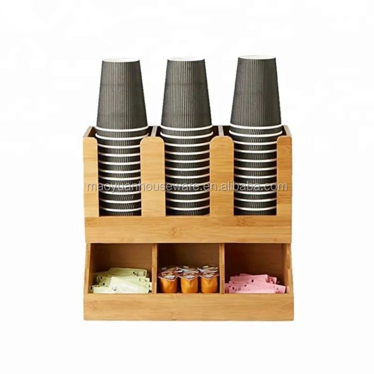 Bamboo Paper Cup Holder & Condiment Organizer - Sustainable Storage