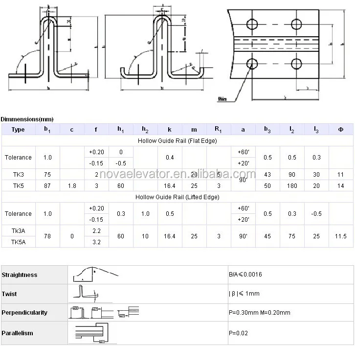 Tk5,Tk5a,Tk3 Ascenseur Rail De Guidage Creux - Buy Rail De Guidage ...